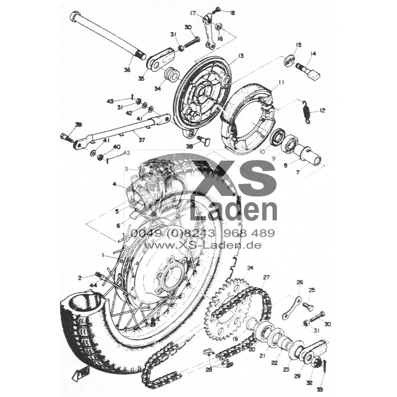 Hinterrad und Bremse hinten - XS-Laden Webshop - Yamaha XS 650 Motorr